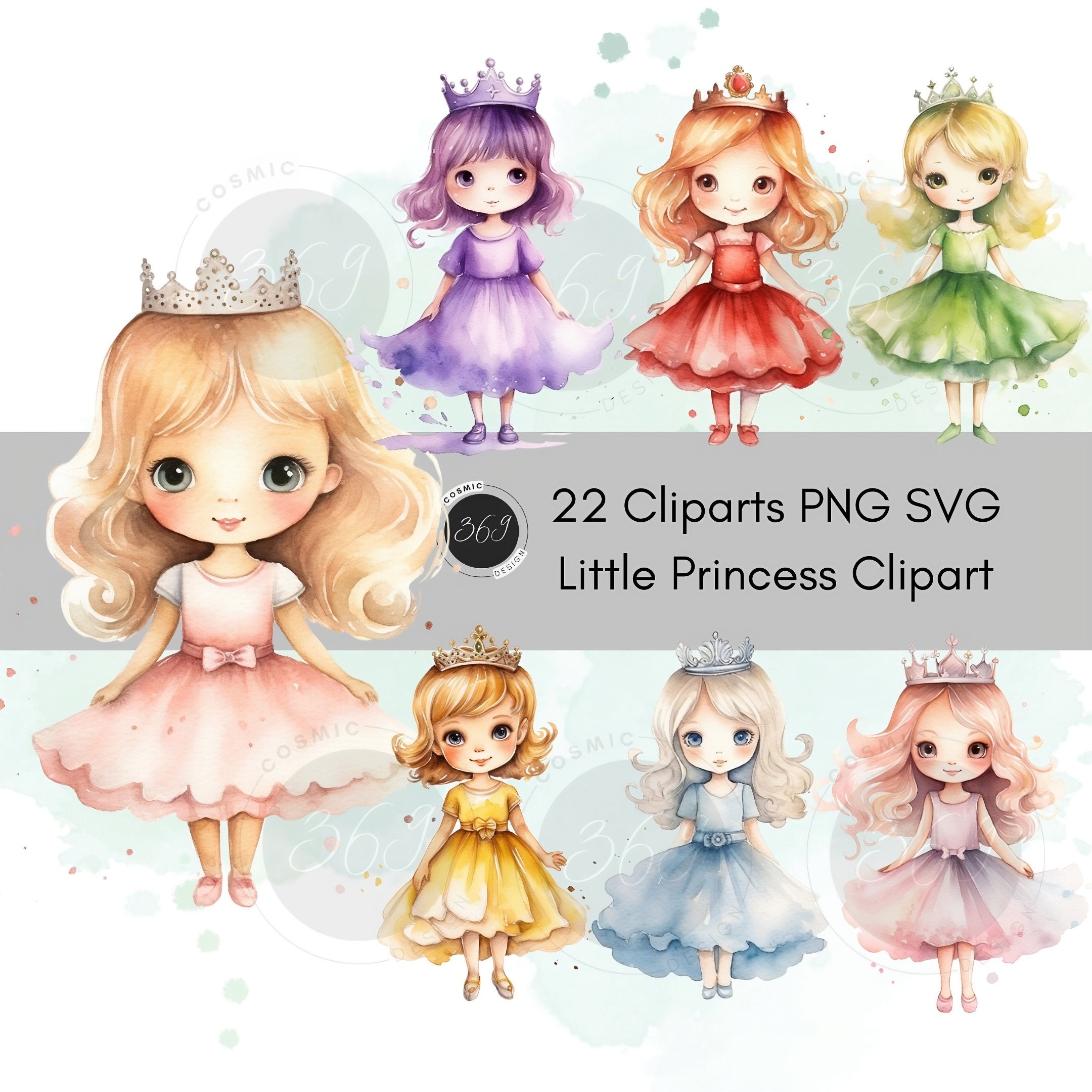 Princess Clipart Watercolor Little Princesses Clipart 22 - Etsy