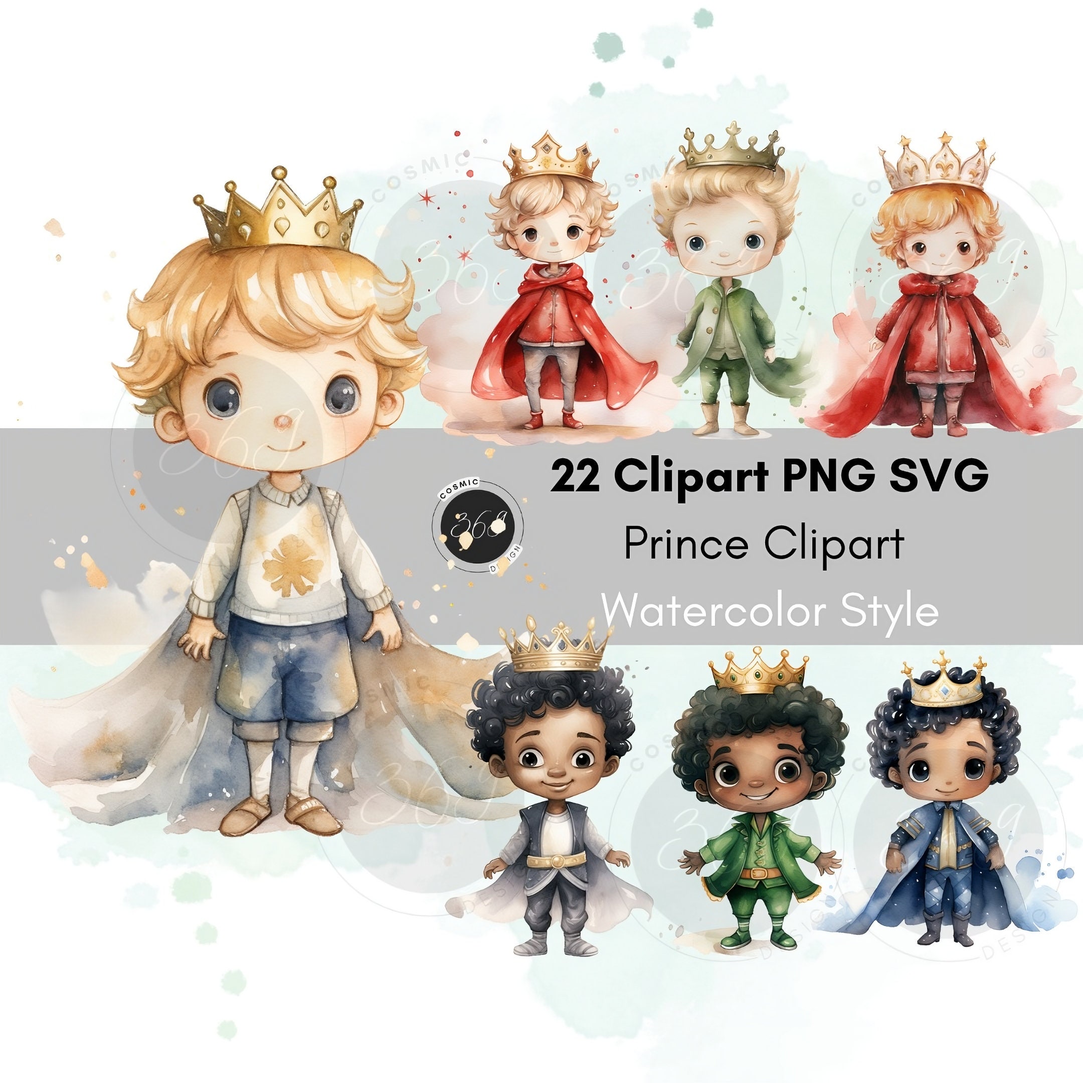 Prince Clipart PNG SVG Bundle for Personal & Commercial Use, Watercolor ...