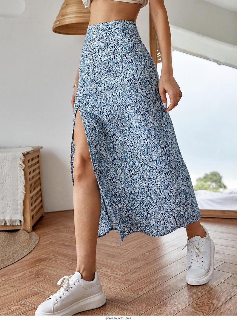 PDF Sewing Pattern High Waist Split Thigh Midi Skirt in A0 and A4 (size ...