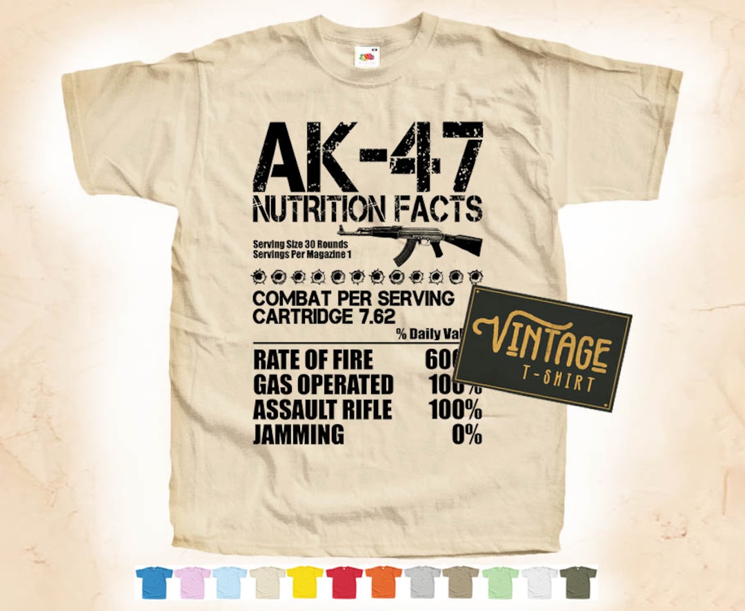 Black Print: AK-47 Kalashnikov Rifle T SHIRT TEE Vintage Poster Natural ...