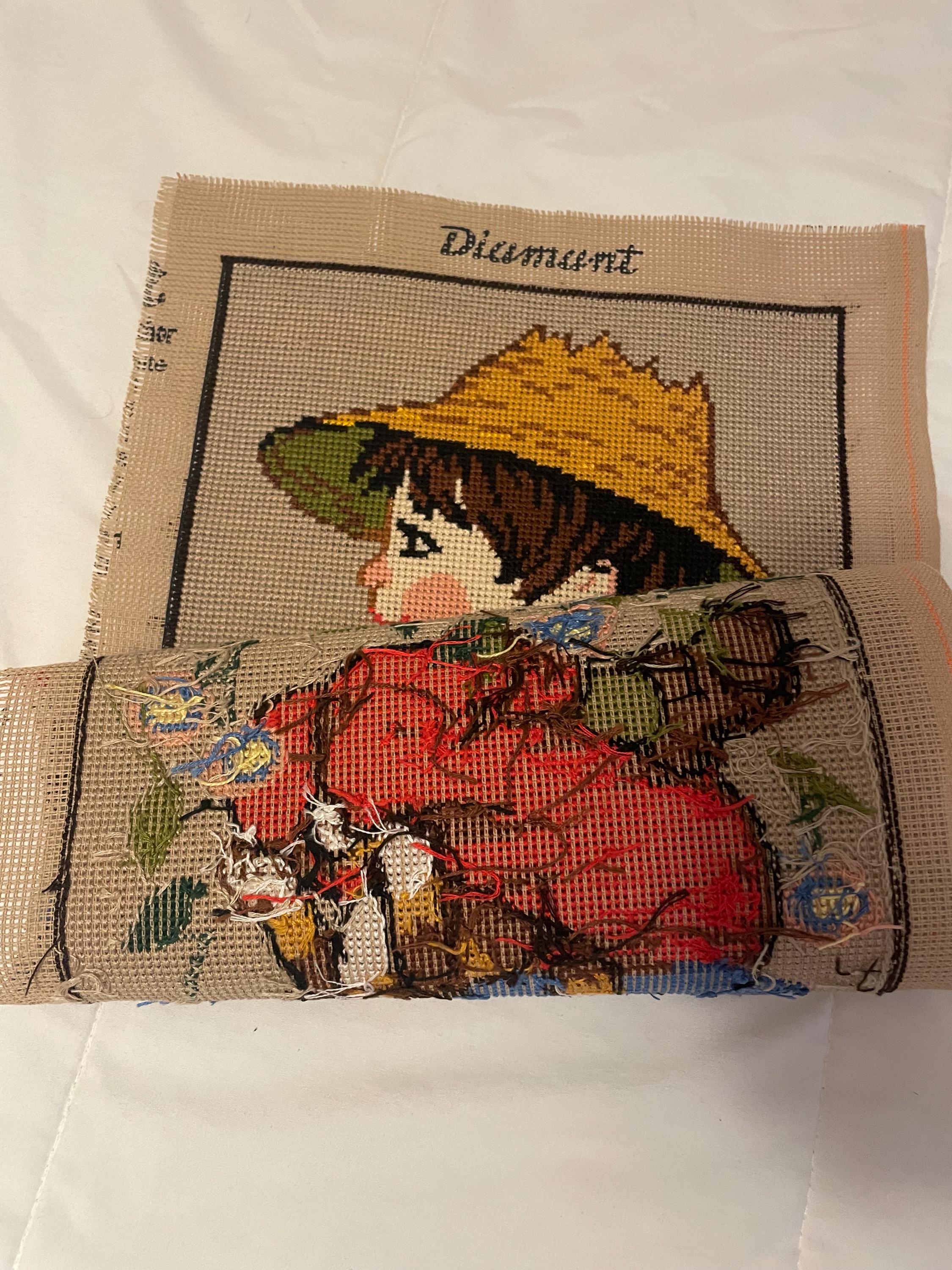 Hand Embroidered Completed Picture, Little Boy With His Dog/ Finished ...