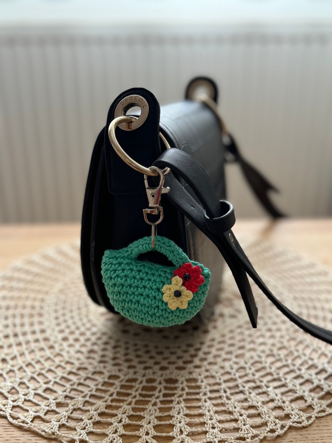 Handmade Crochet Keychains / Small Bag Keychain / Flower Embellished ...