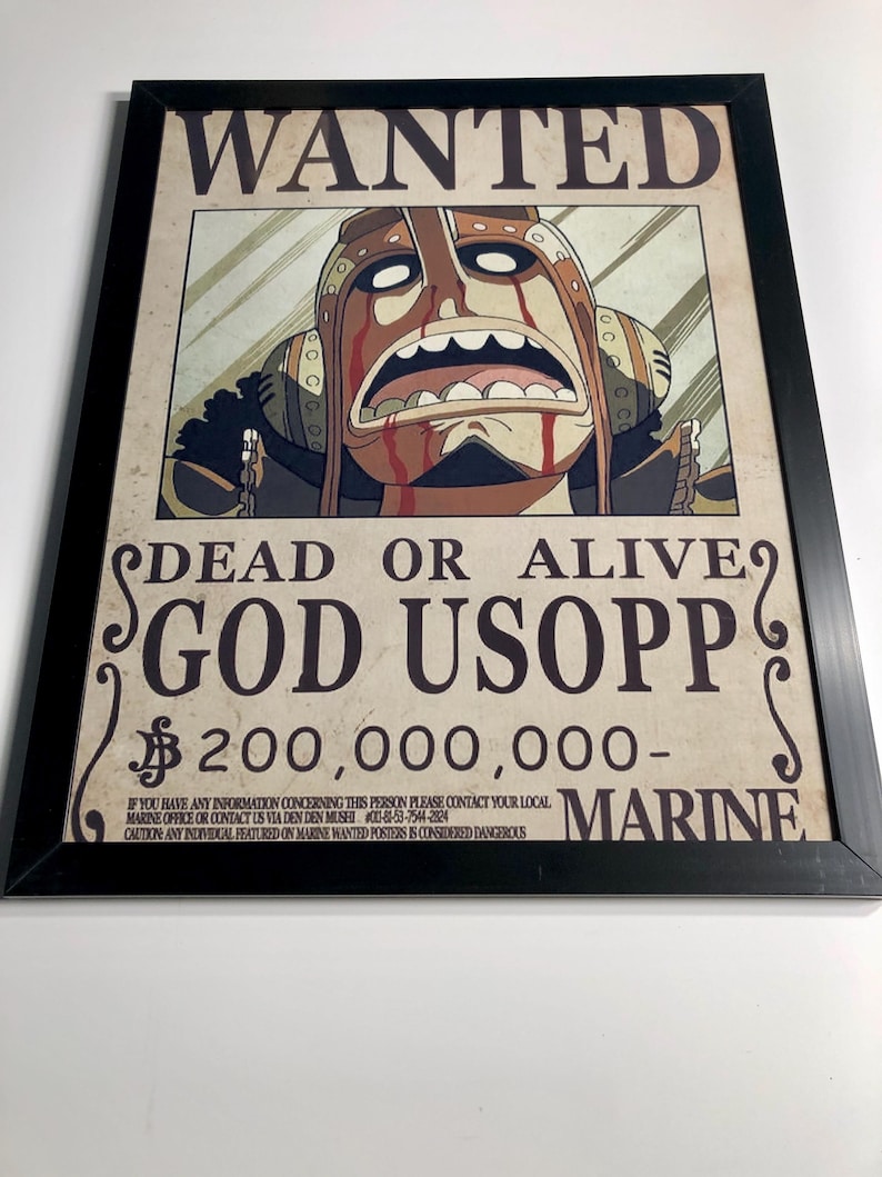 God Usopp Framed Metal Wanted Poster 8 X 10 Inch Framed One Piece Wall ...