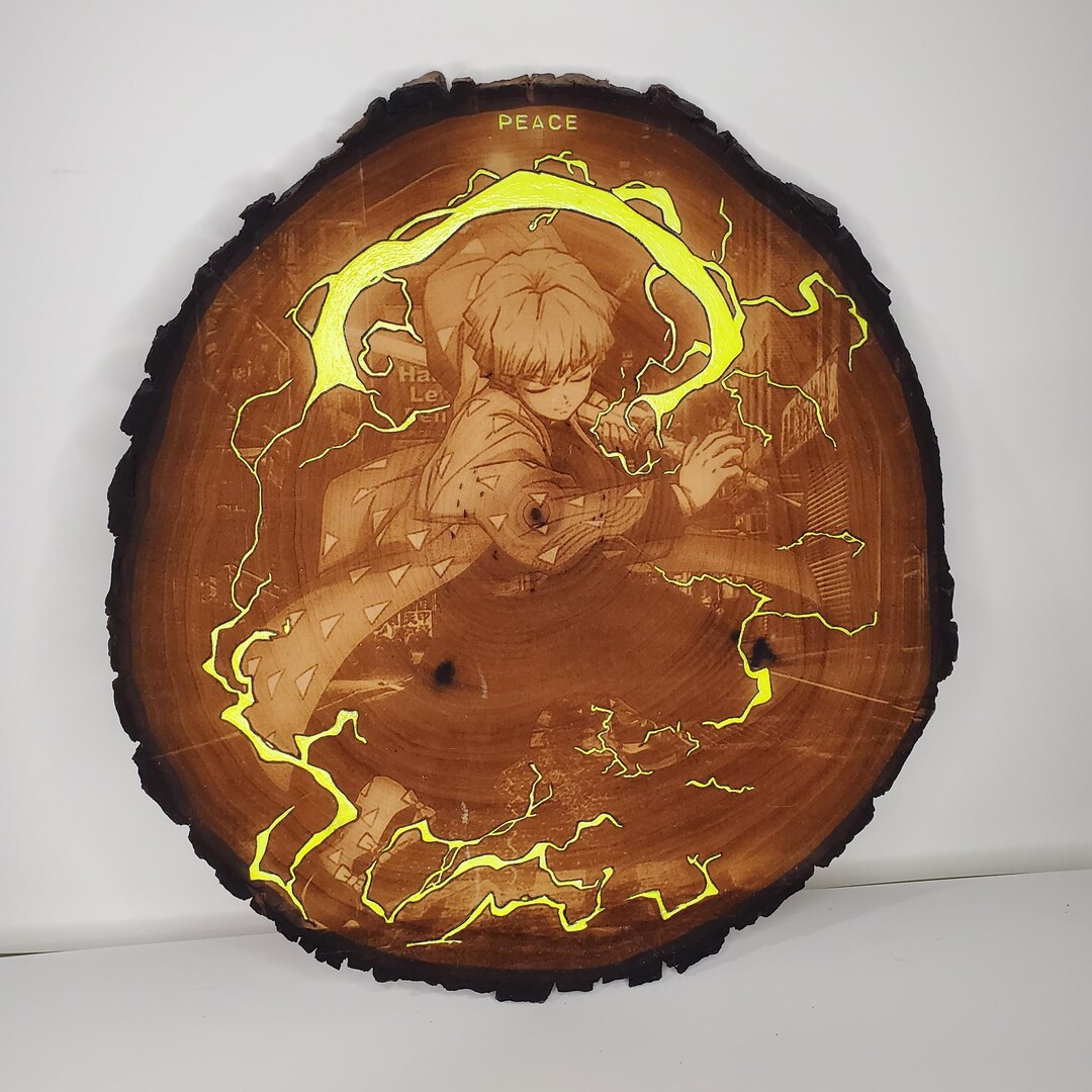 Demon Slayer Zenitsu Glow-in-the-dark Art 11x12 Inch Engraved Wood ...