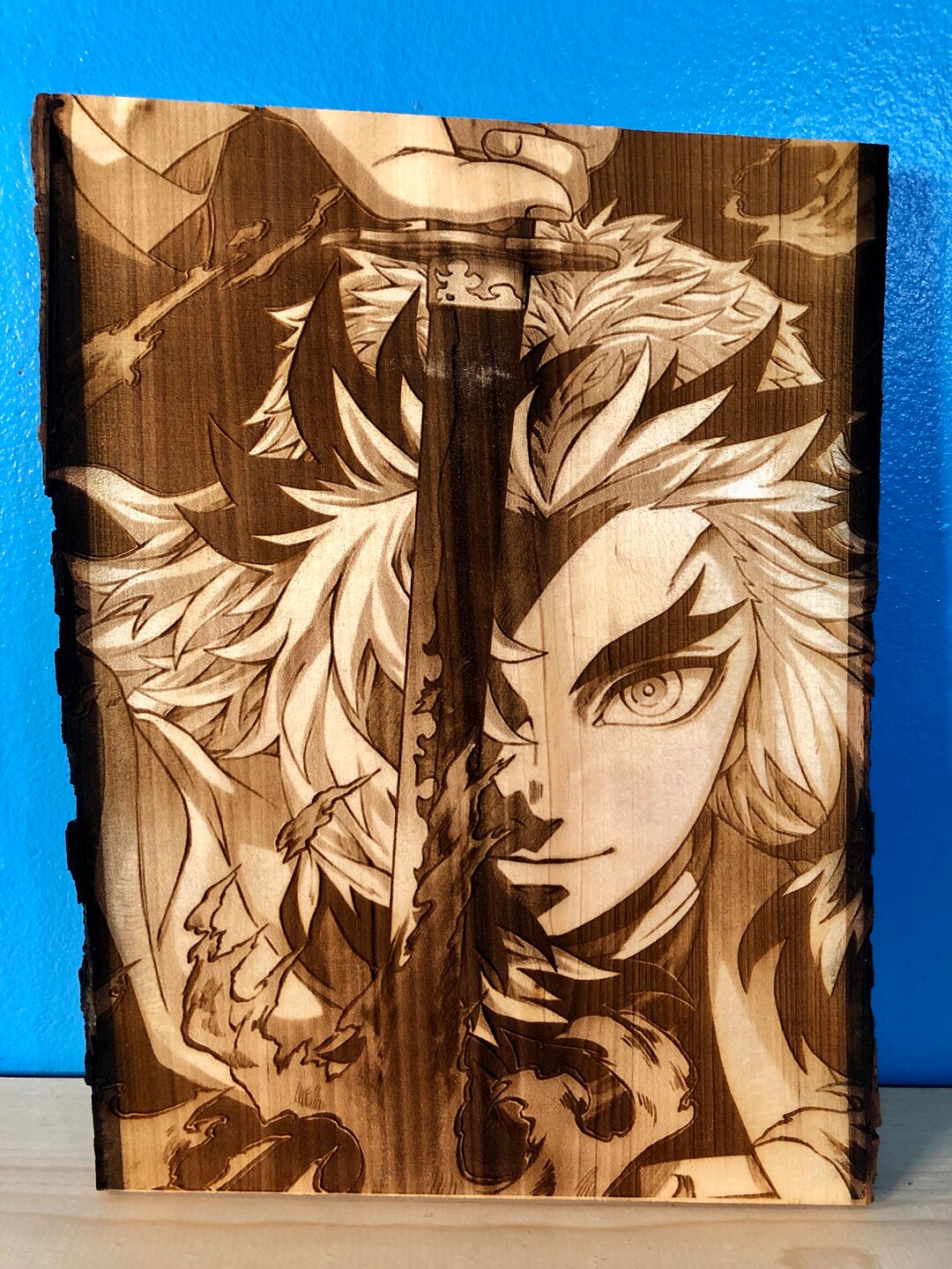 Flame Hashira Kyojuro Rengoku From Demon Slayer 13 X 10 Wood Engraving ...