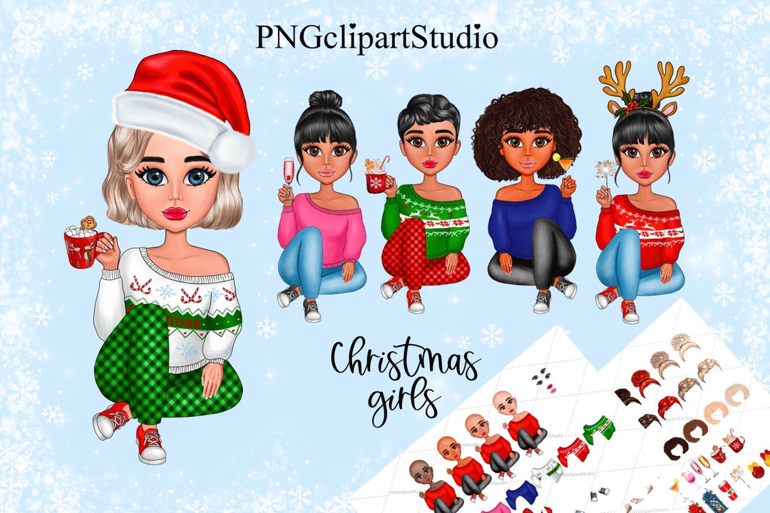 Christmas Best Friends Sitting Clipart, Besties Clipart, Family Clipart ...