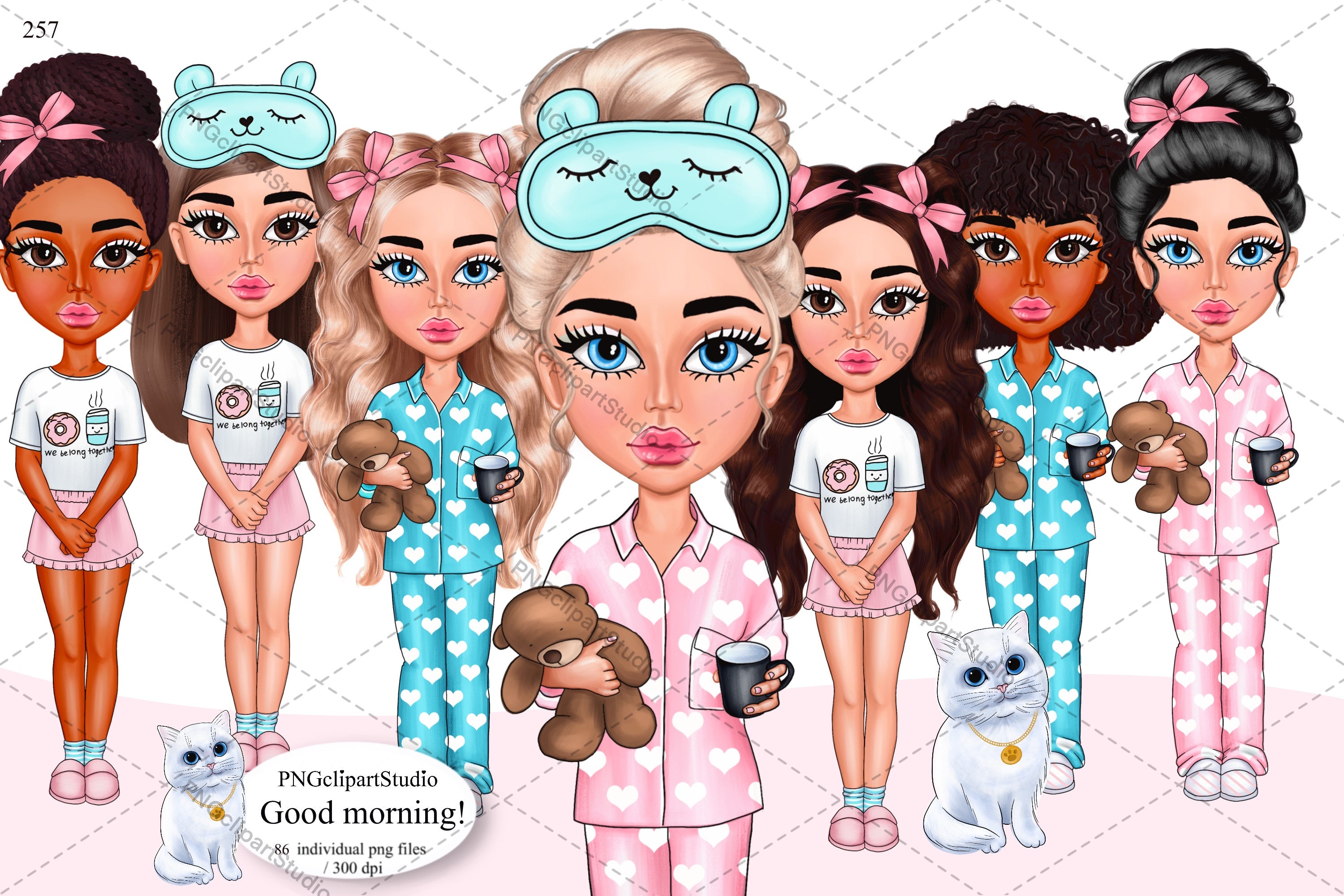 Girls in Pajamas Clipart, Sleep Clipart, Girl With Coffee - Etsy