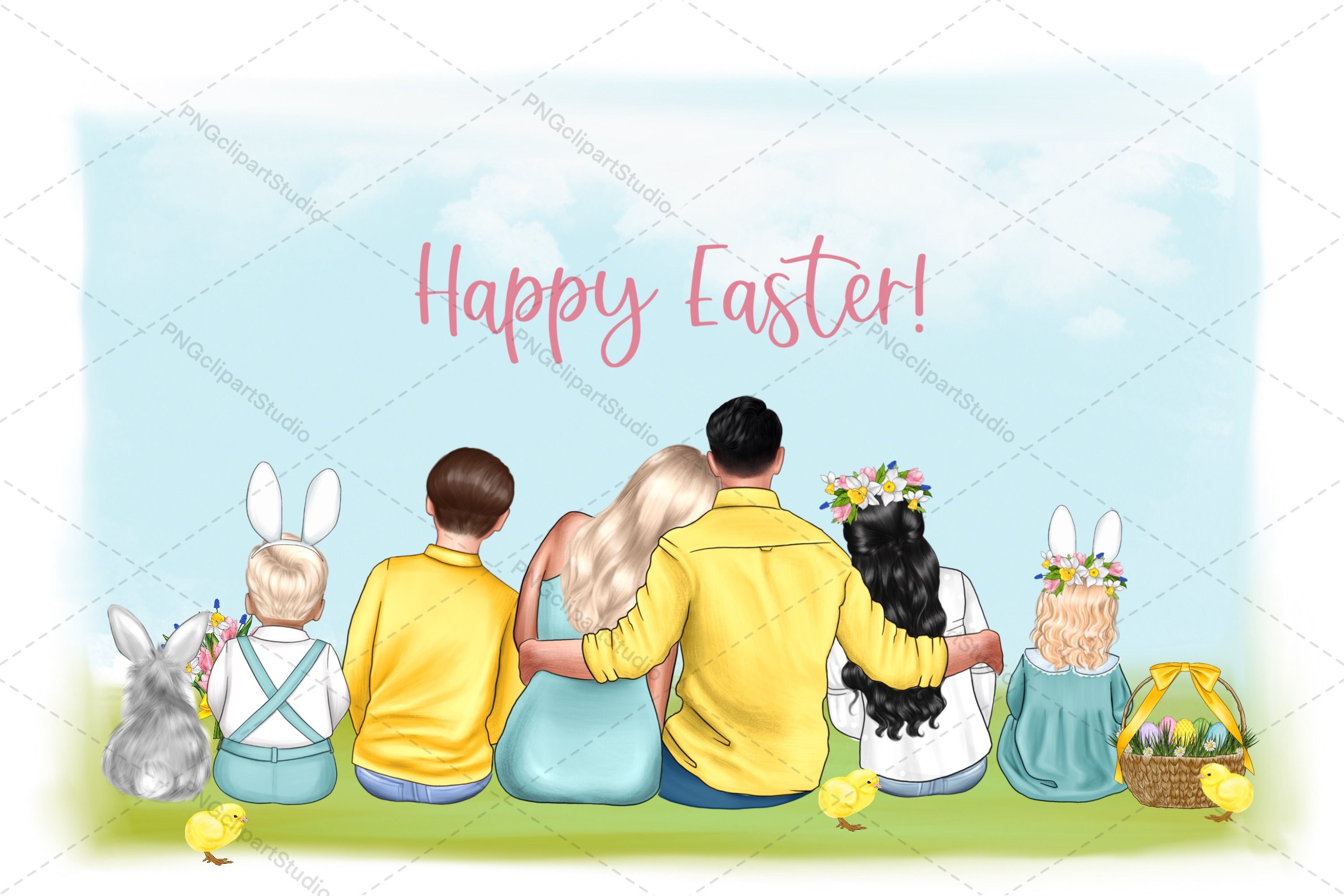 Easter Family Clipart, DIY Family Portrait Maker, Sitting Family, DIY ...
