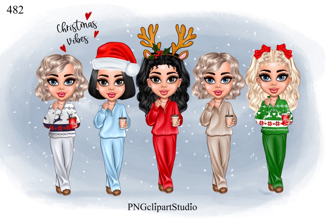 Christmas Chibi Doll Clipart, Xmas Chibi Doll Clipart, Merry Christmas ...