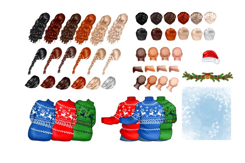 Winter Couples Clipart, Holiday Portrait Maker Customizable Christmas ...