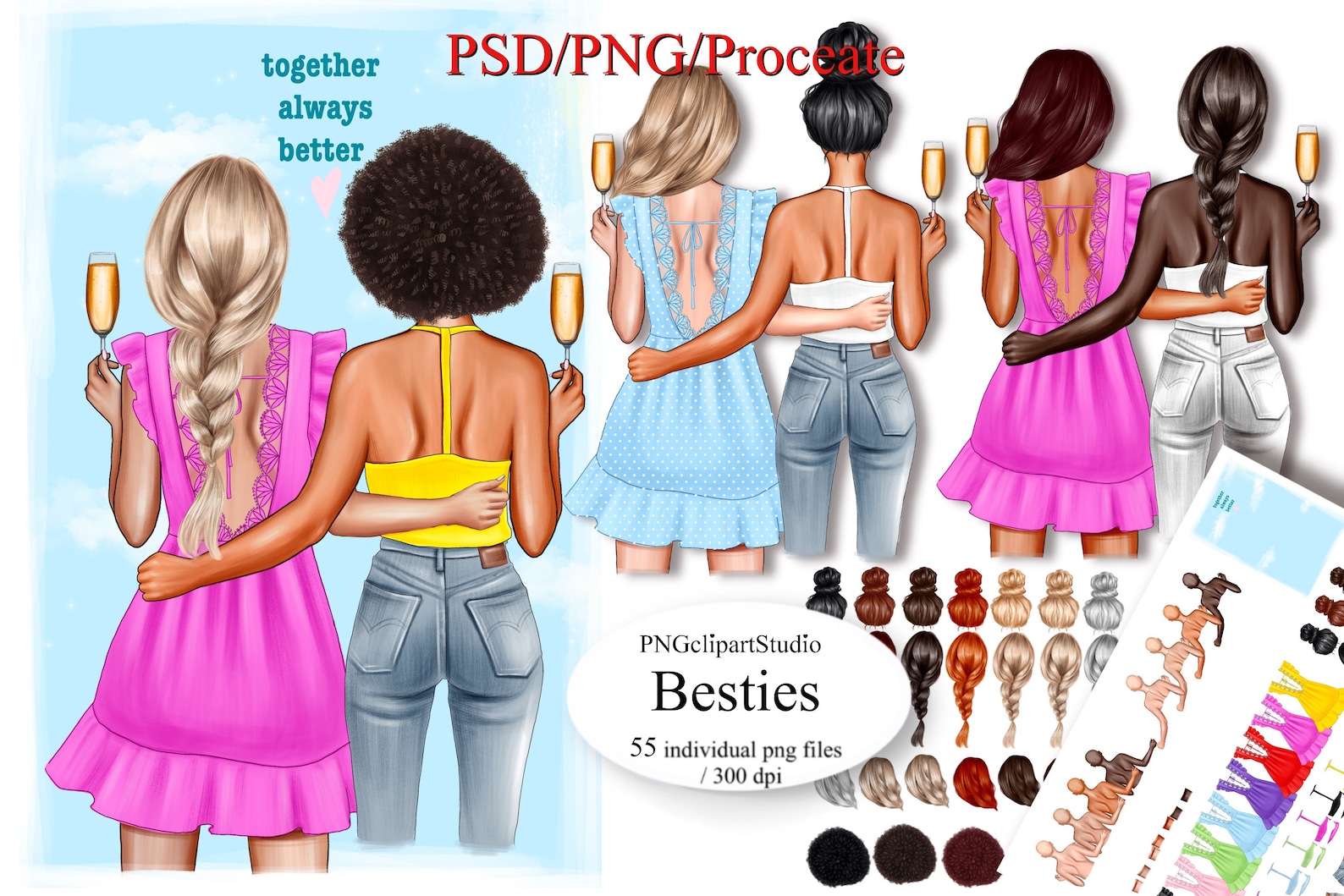 Best Friends Clipart, Bff Clipart, Afro Girls Clipart, Soul Sisters ...