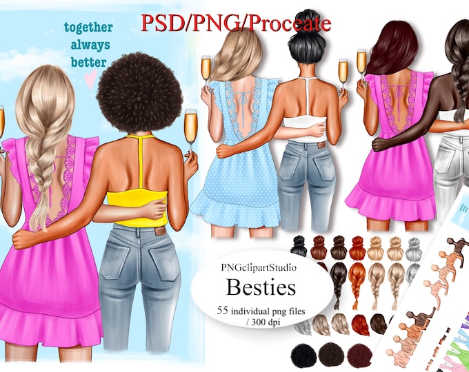 Best Friends Clipart: "girls Clipart" Bff Clipart Customizable Clipart ...