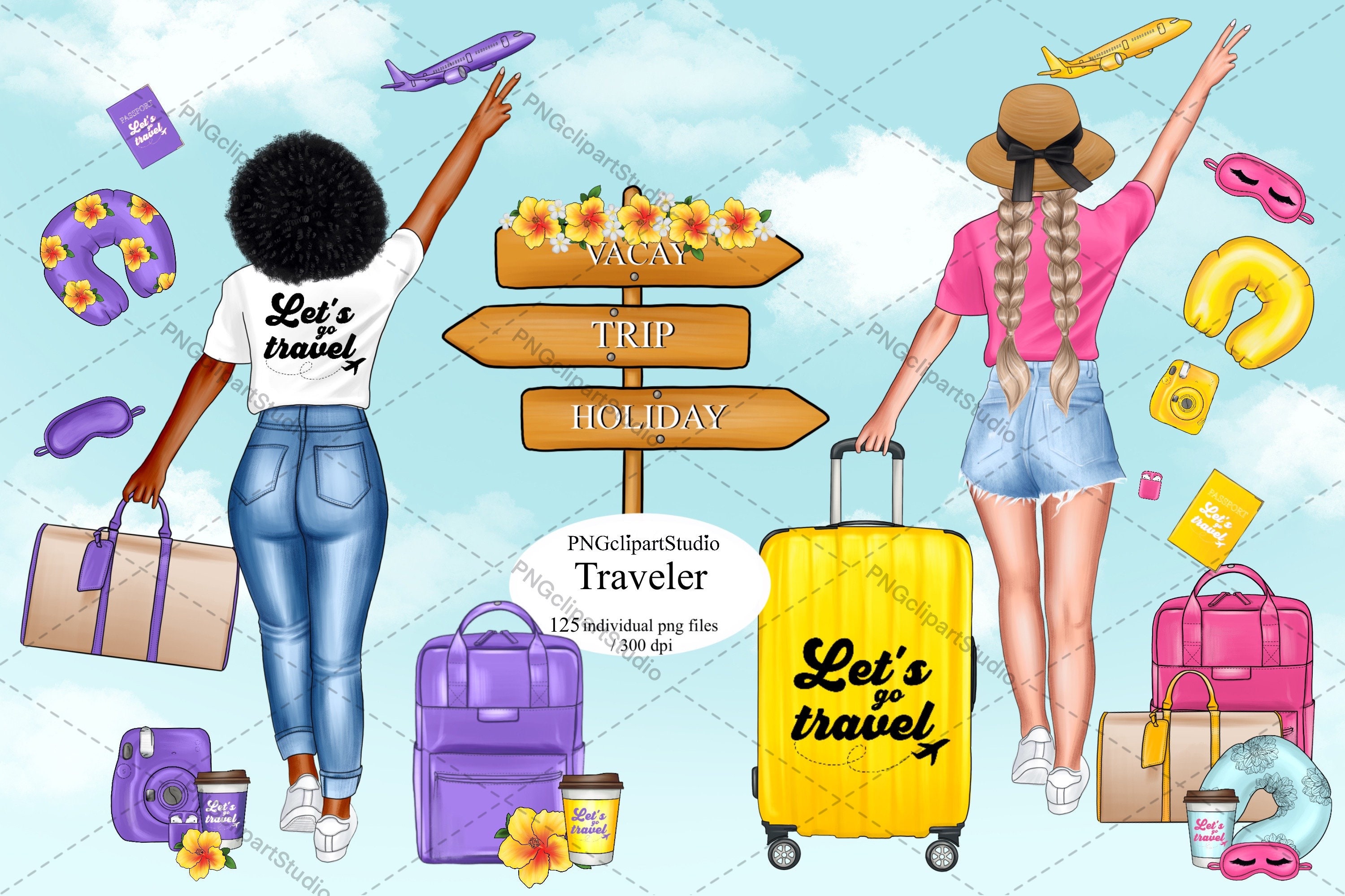 Travel Girl Clipart, Travel Clipart - Etsy