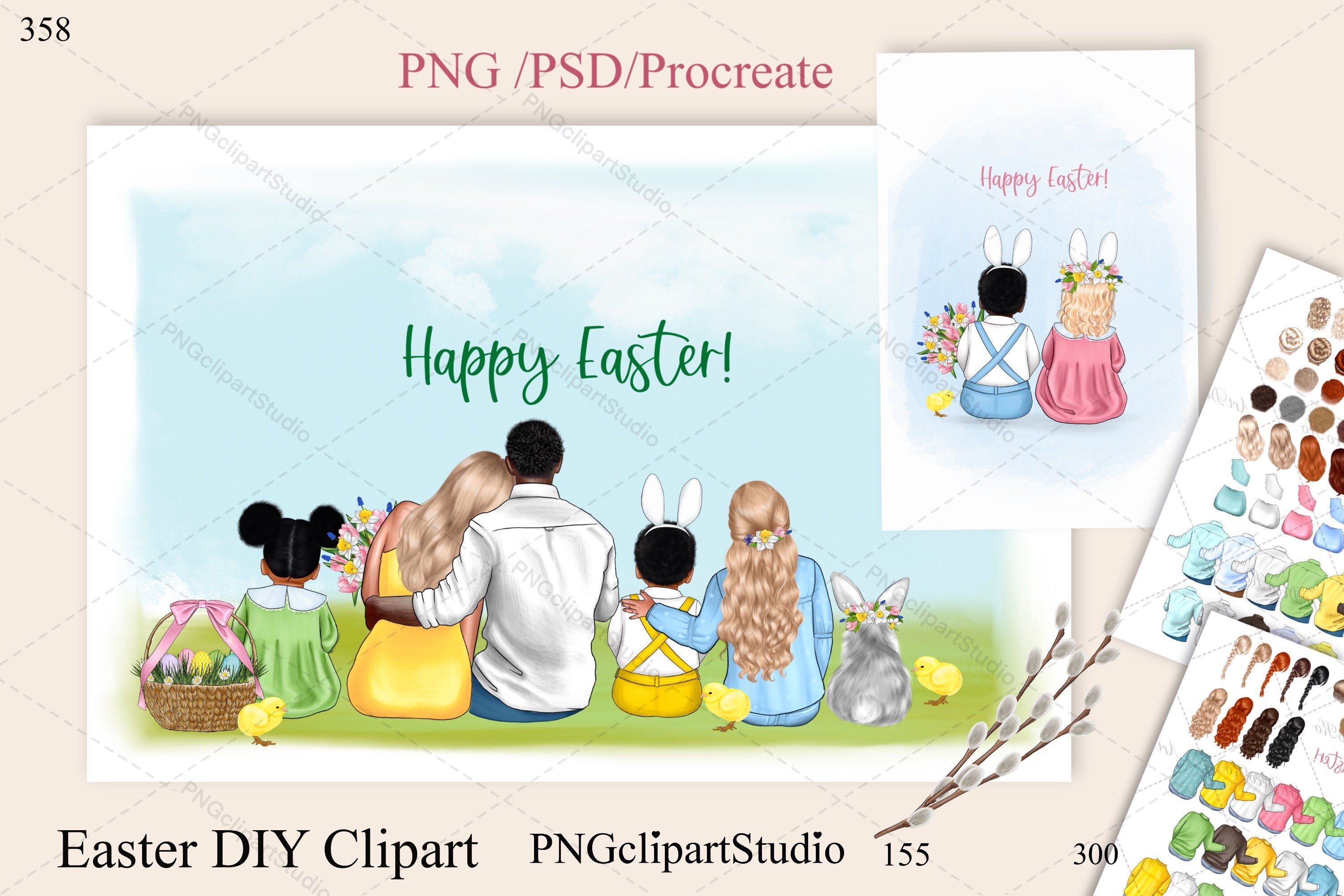 Easter Family Clipart, DIY Family Portrait Maker, Sitting Family, DIY ...