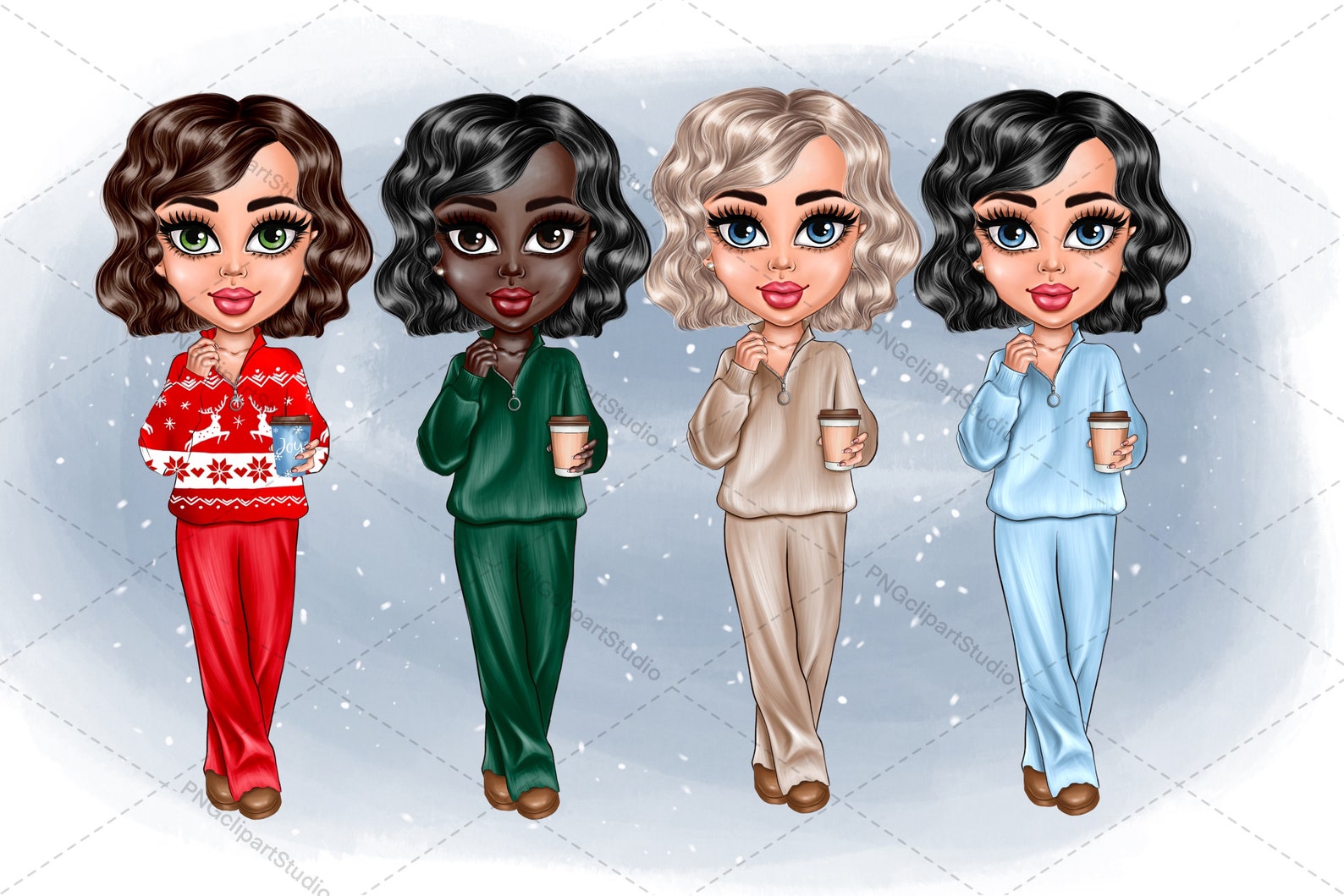 Christmas Chibi Doll Clipart, Xmas Chibi Doll Clipart, Merry Christmas ...