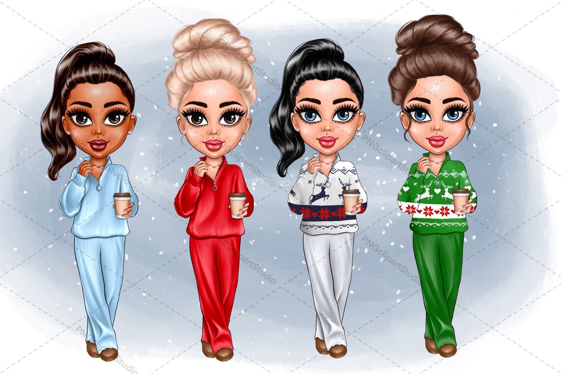 Christmas Chibi Doll Clipart, Xmas Chibi Doll Clipart, Merry Christmas ...