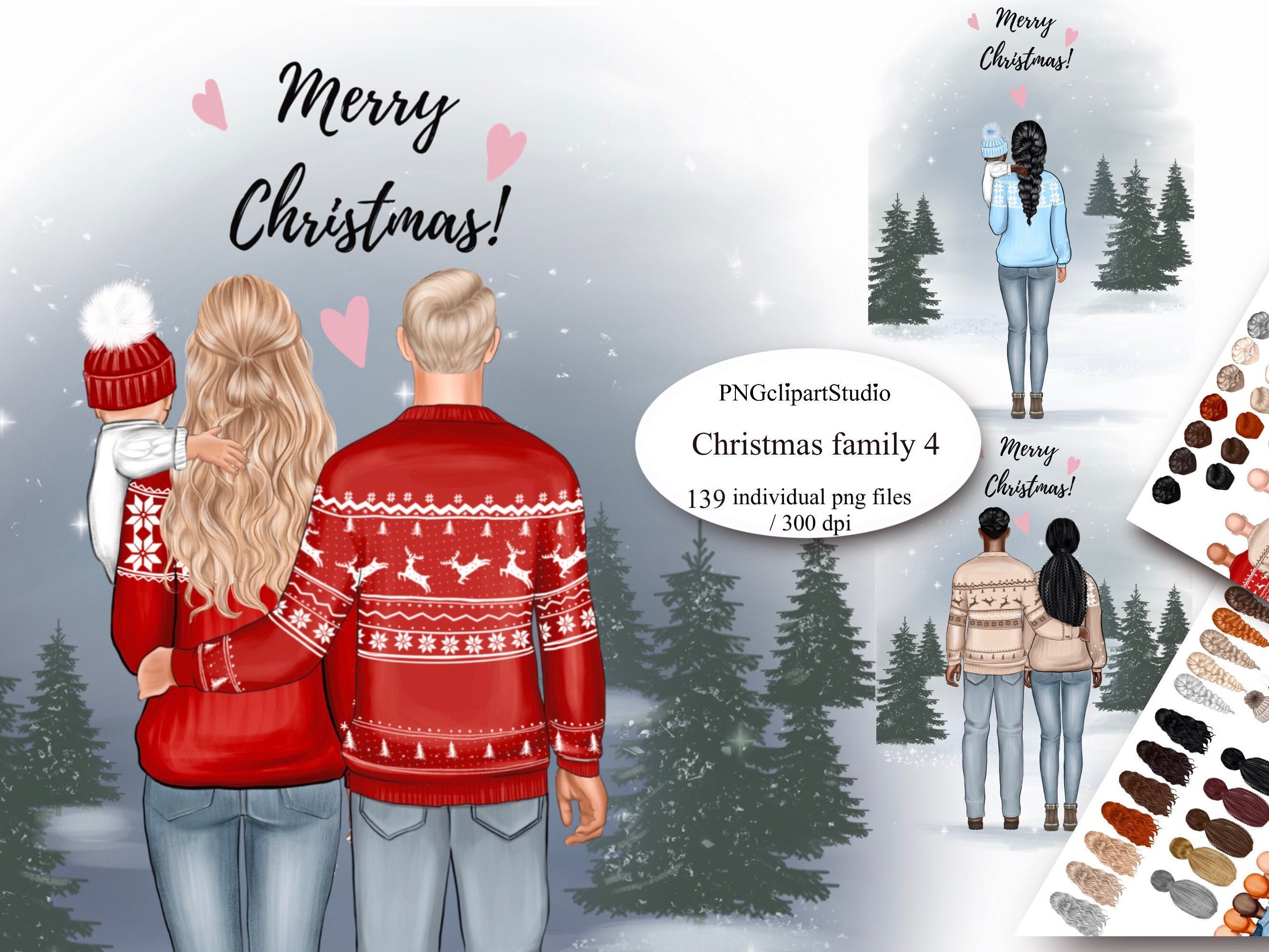 Christmas Family Clipart, Seasonal Clipart, Cozy Winter Clipart,parent ...