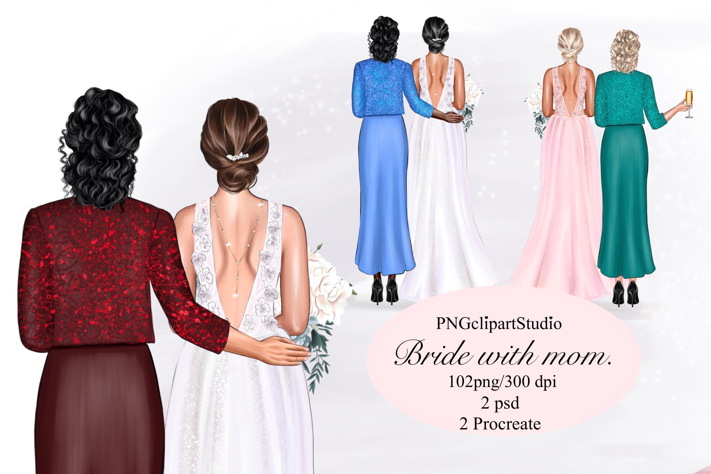 Wedding Clipart, Mom and Bride Clipart, Custom Clipart, Instant Digital ...