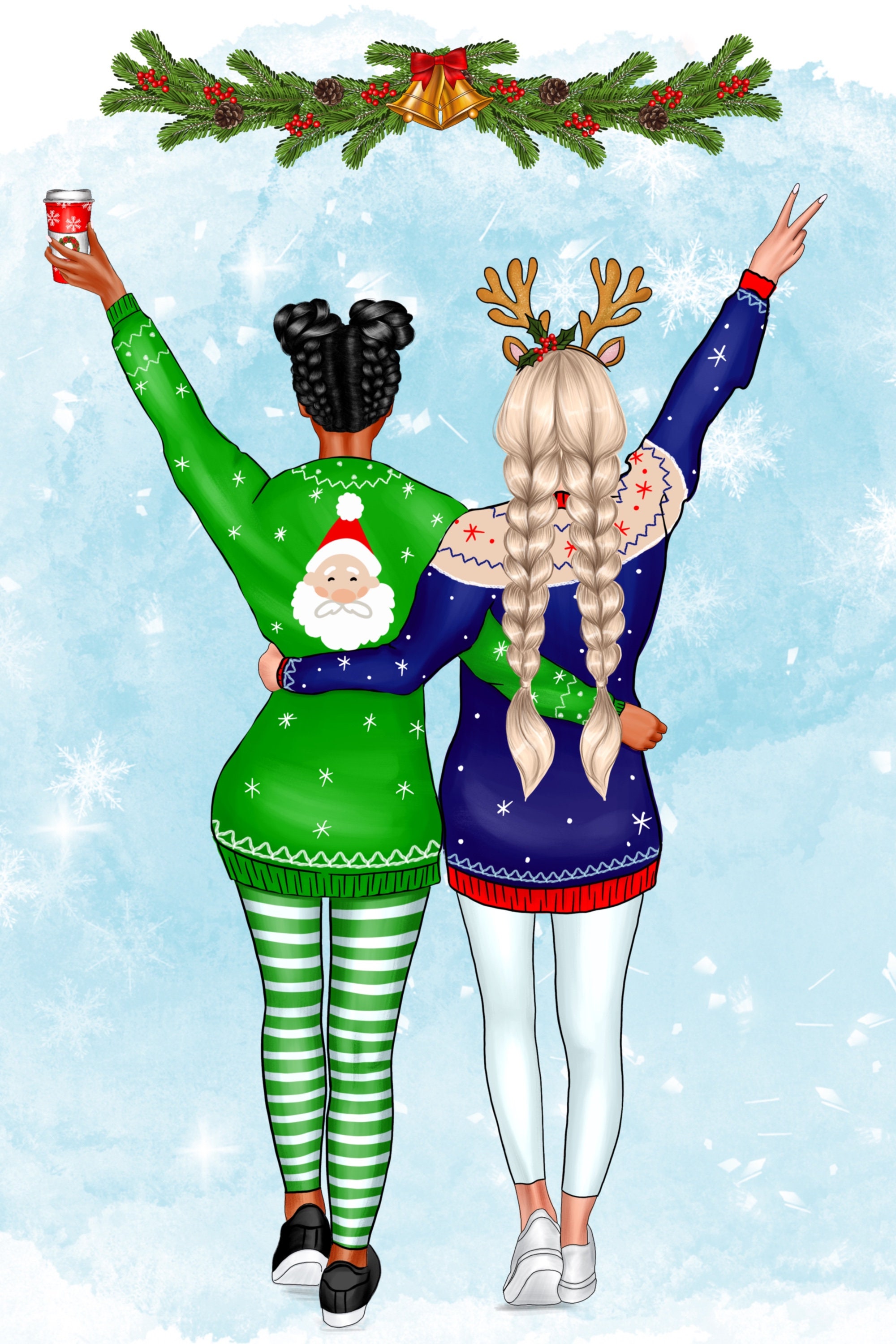 Christmas Best Friend Clipart, Personalized Illustration, Afro Girl ...