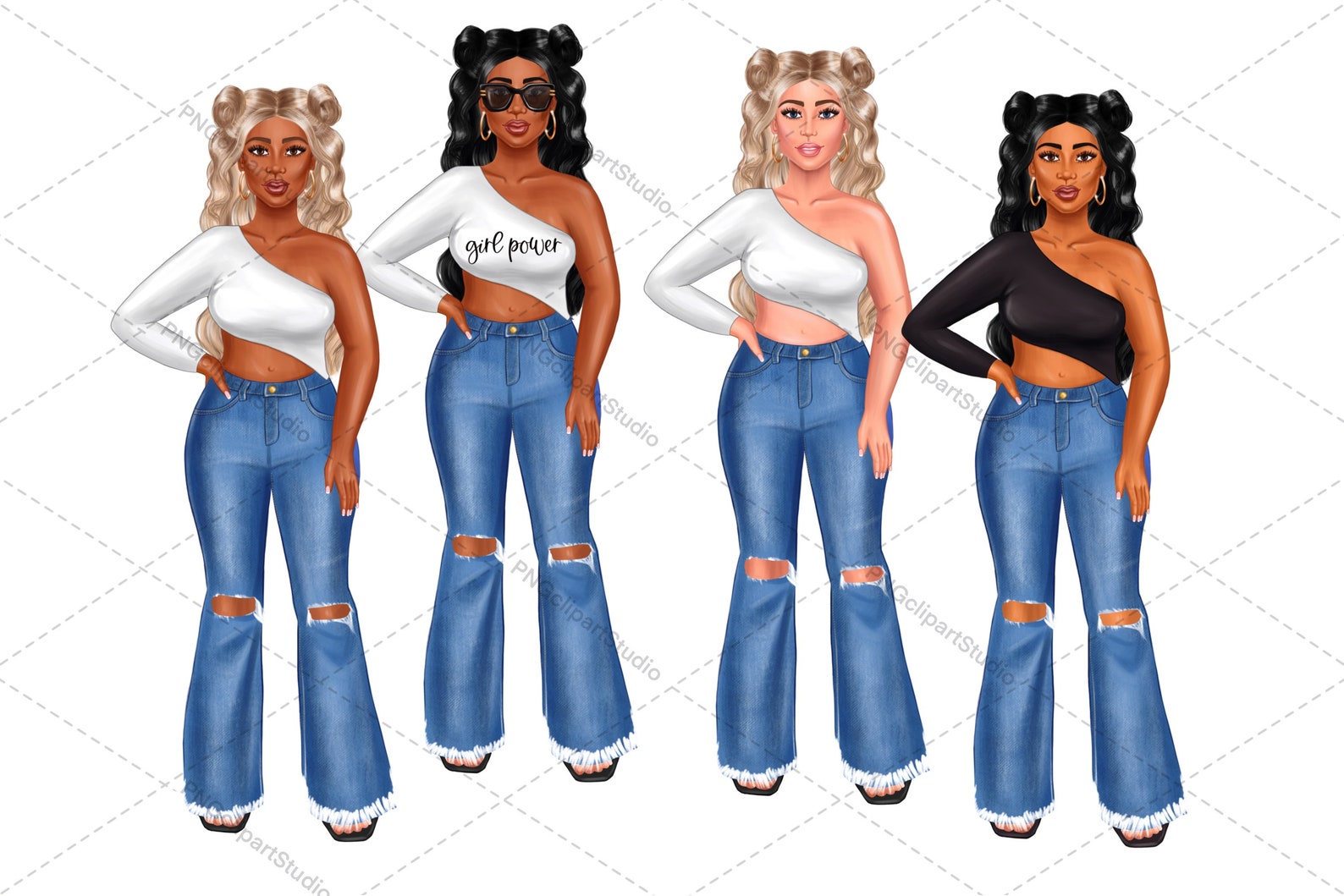 Denim Girl Clipart, Denim Clipart, Jeans Girl Clipart African American ...