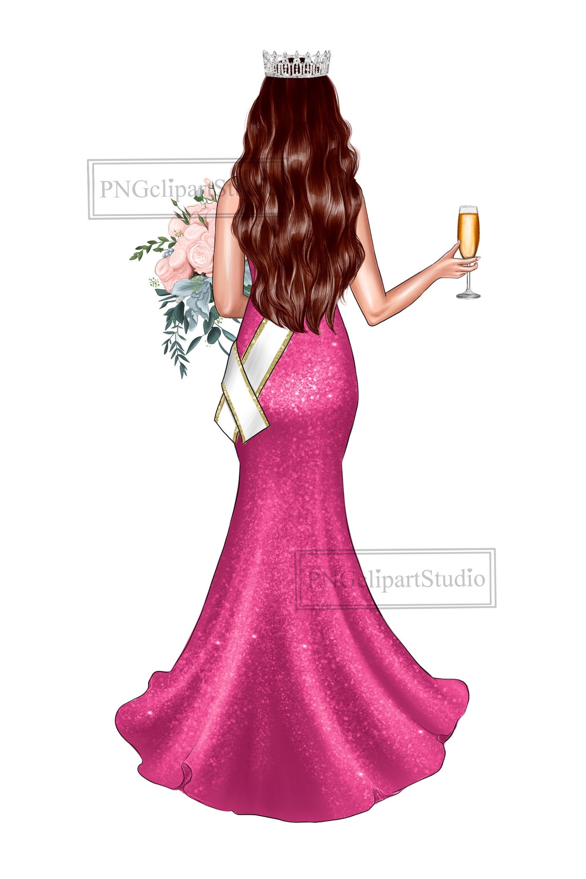 Beauty Queens Clipart, Pageant Queens Clipart, Girl in Evening Dress ...
