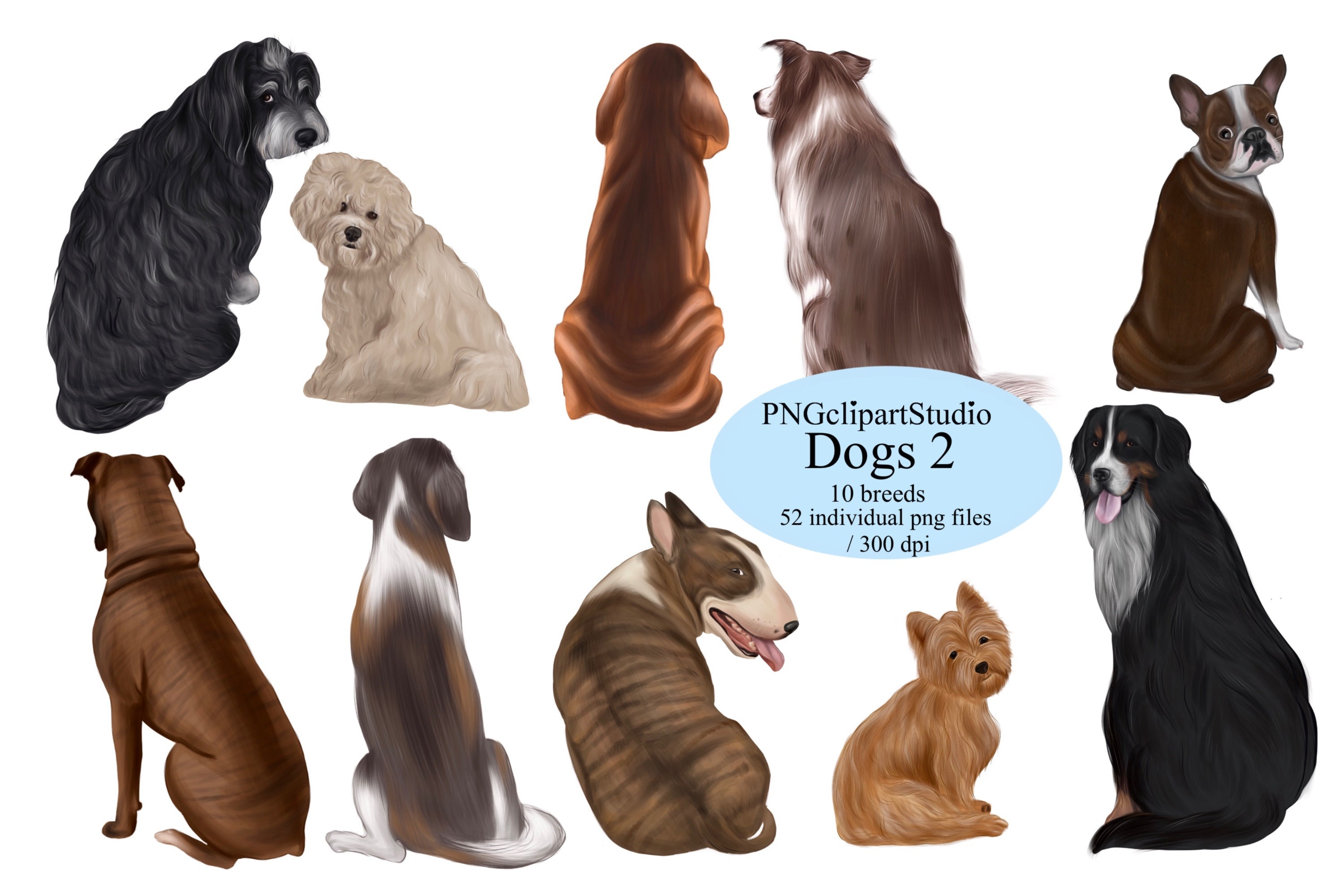 Dogs Clipart, Dogs From the Back, Dogs Sitting in the Back for Mug ...