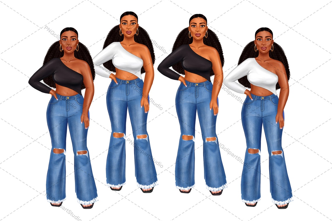Denim Girl Clipart Denim Clipart Jeans Girl Clipart African Etsy