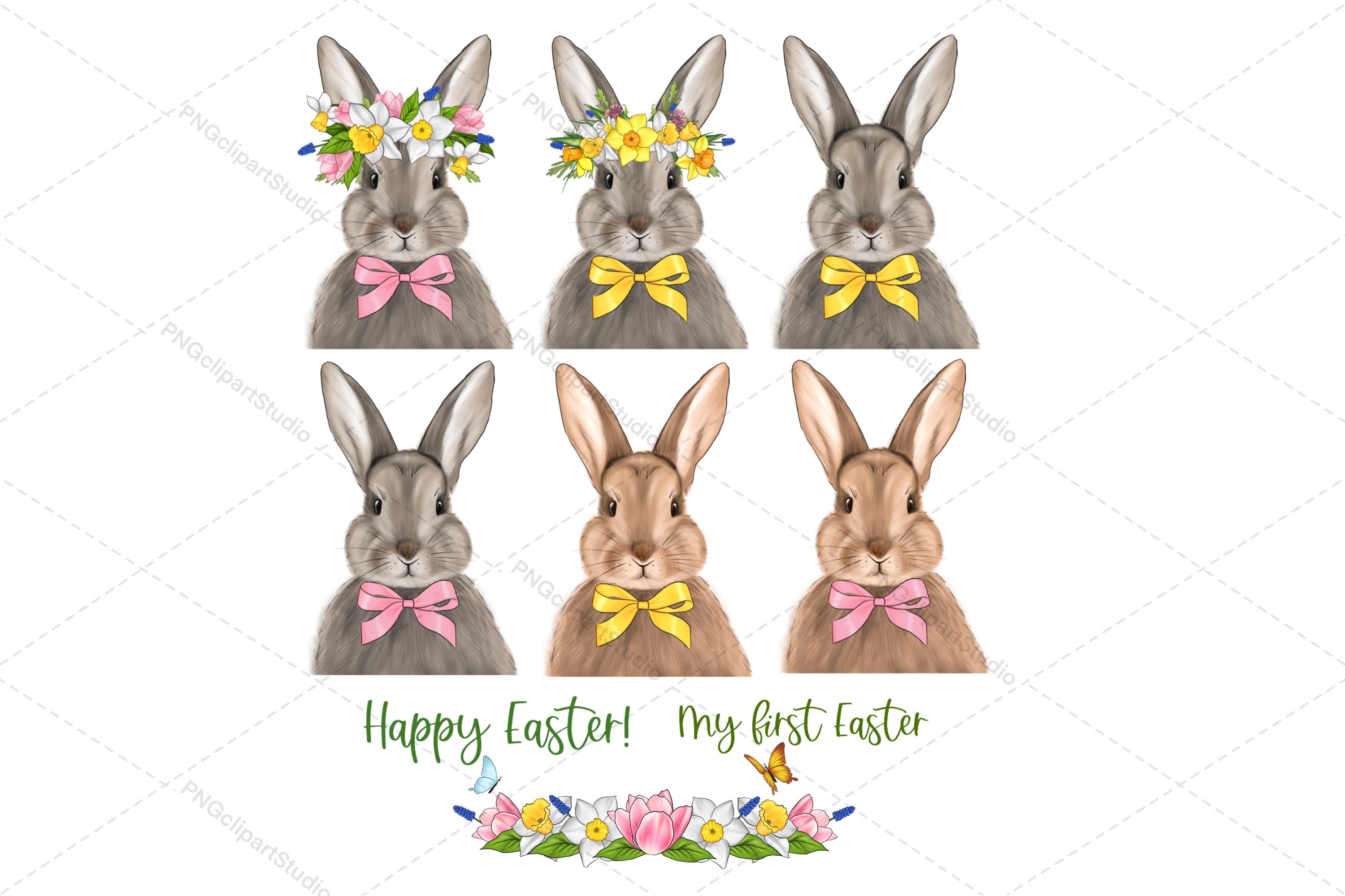 Easter Bunnies Clipart, Spring Bundle, Cute Baby Animals, Rabbit, Eggs ...