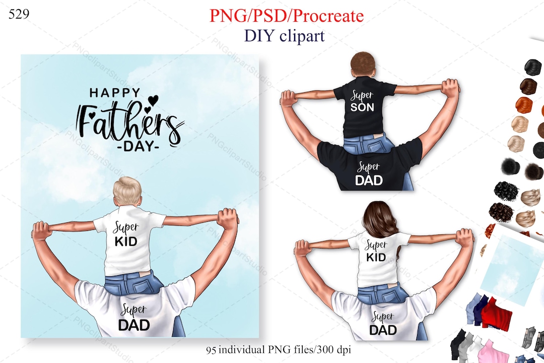 Happy Father's Day Clipart, Dad and Son DIY Clipart, Dad and Daughter ...