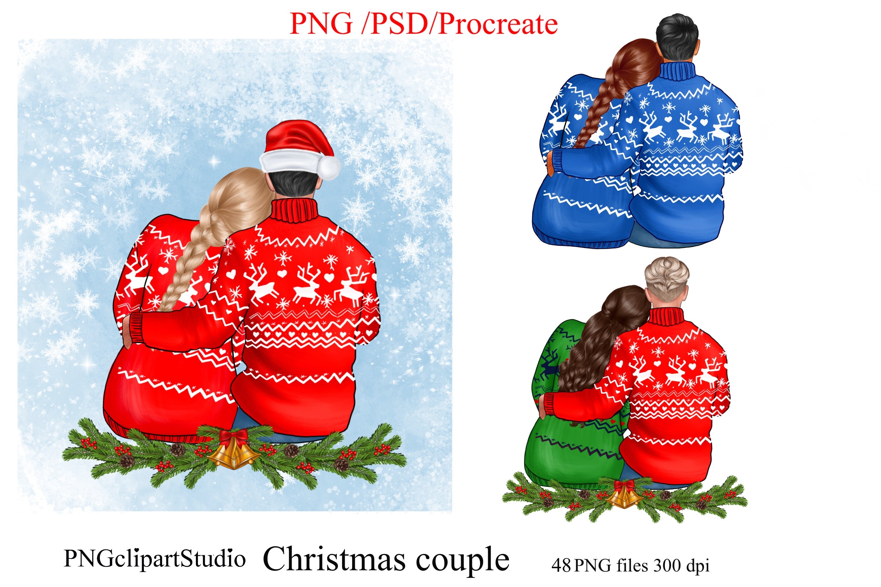 Winter Couples Clipart, Holiday Portrait Maker Customizable Christmas ...