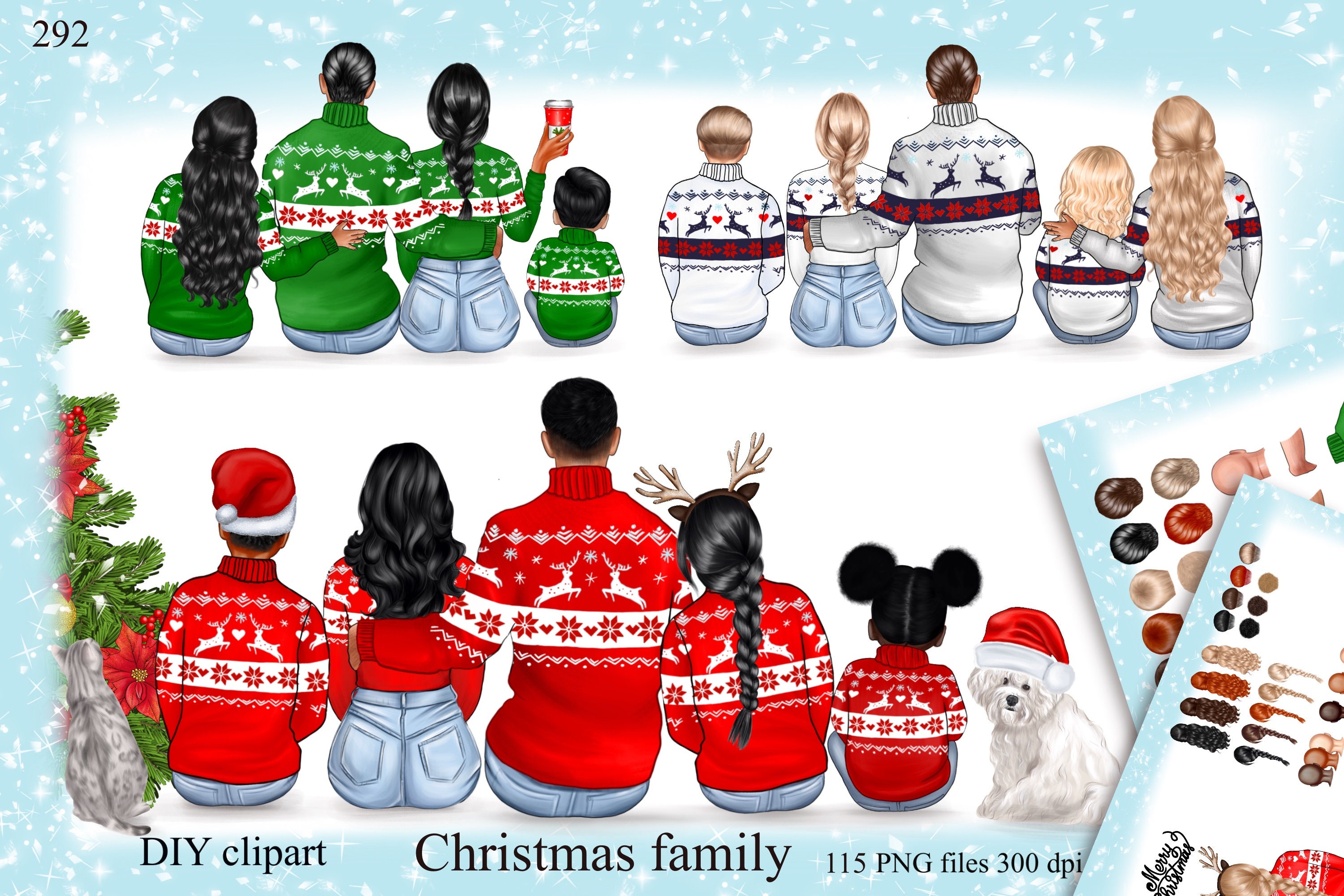 Family Clipart, Christmas Family Clipart, Family Illustration,best ...
