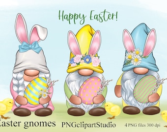 12 Easter Gnome Clipart Bundle, Garden Clipart, Spring Gnome Png ...