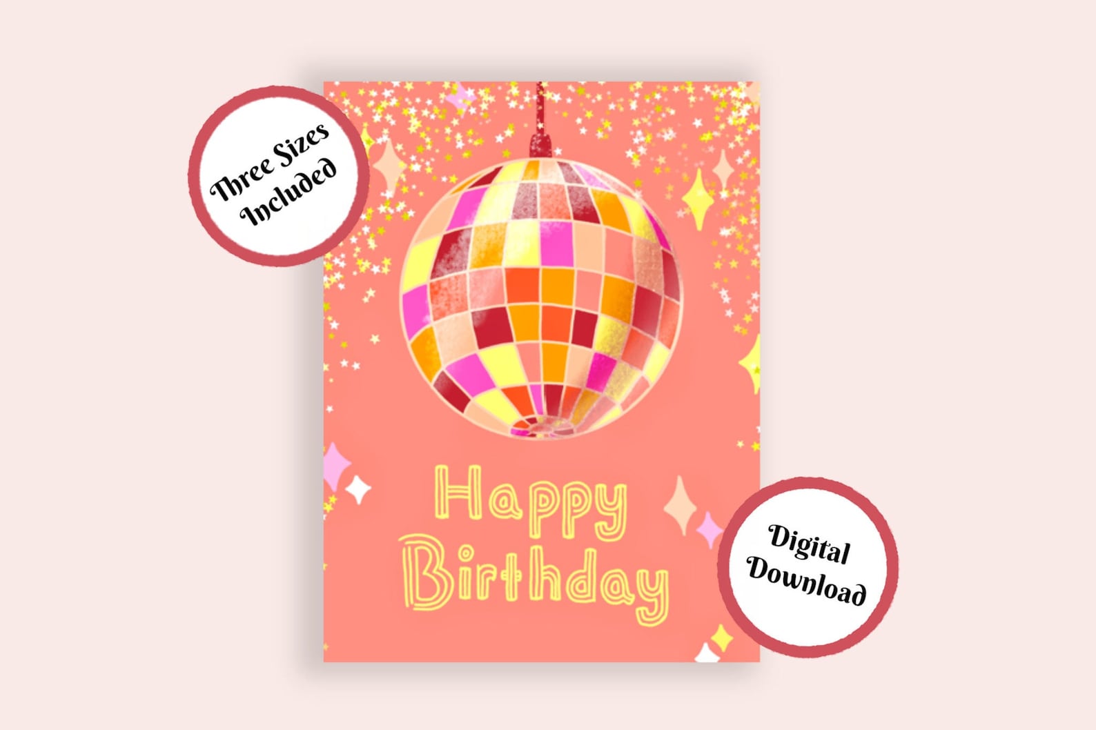 Printable Disco Ball Birthday Card | Pink Disco Happy Birthday Card ...