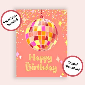 Printable Disco Ball Birthday Card: Groovy Pink Design (digital ...
