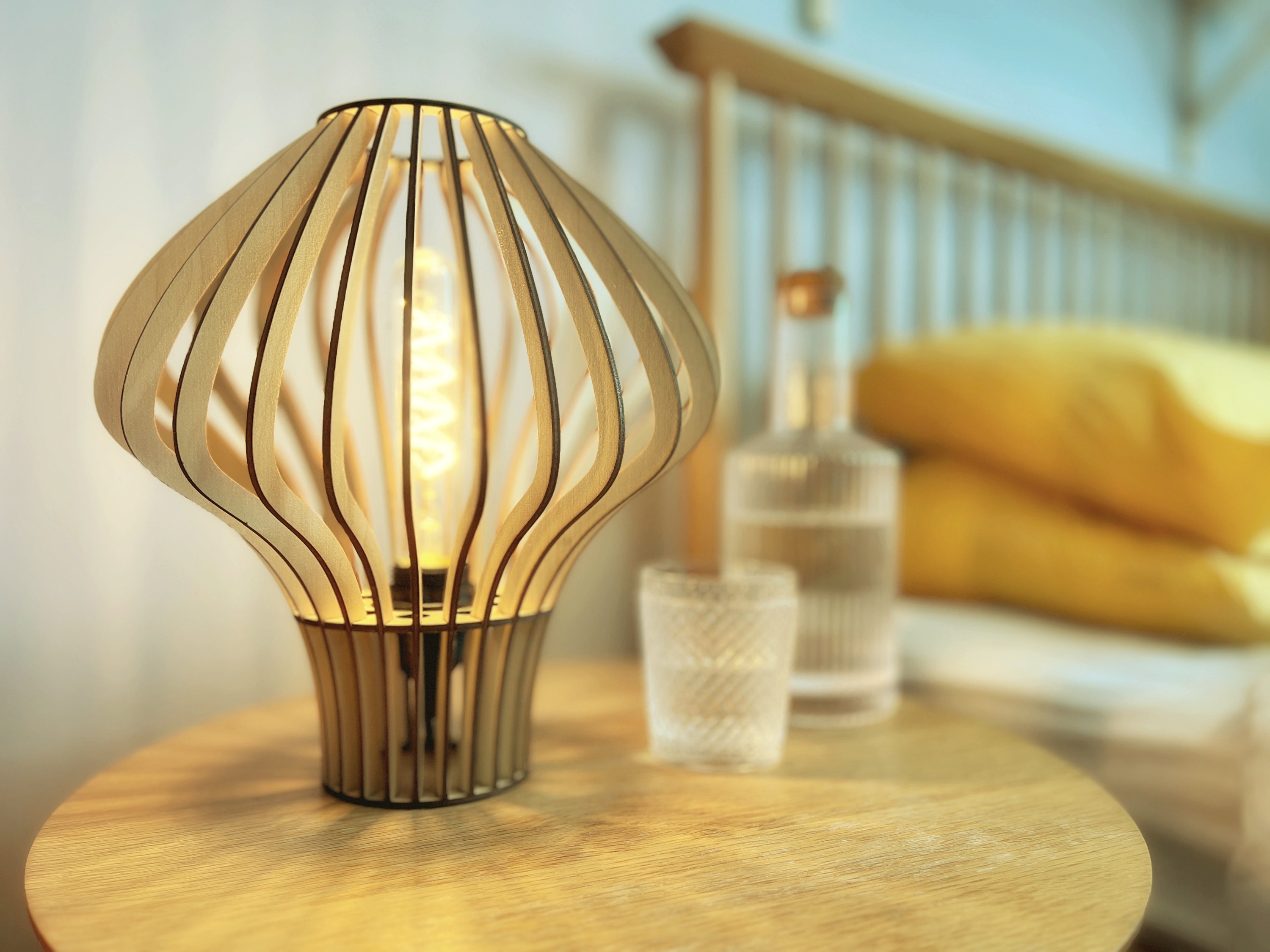 Wooden Mid Century Parametric Sculpture Table Lamp, Bedside or Desk ...