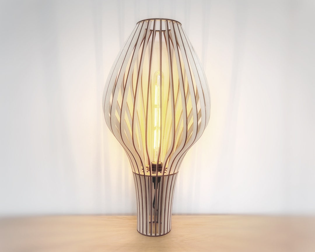 Wooden Mid Century Parametric Sculpture Table Lamp, Bedside or Desk ...