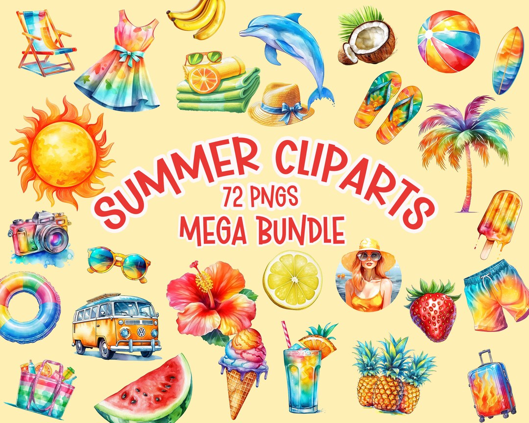 Summer Clipart Bundle 72 Pngs Mega Pack Transparent - Etsy