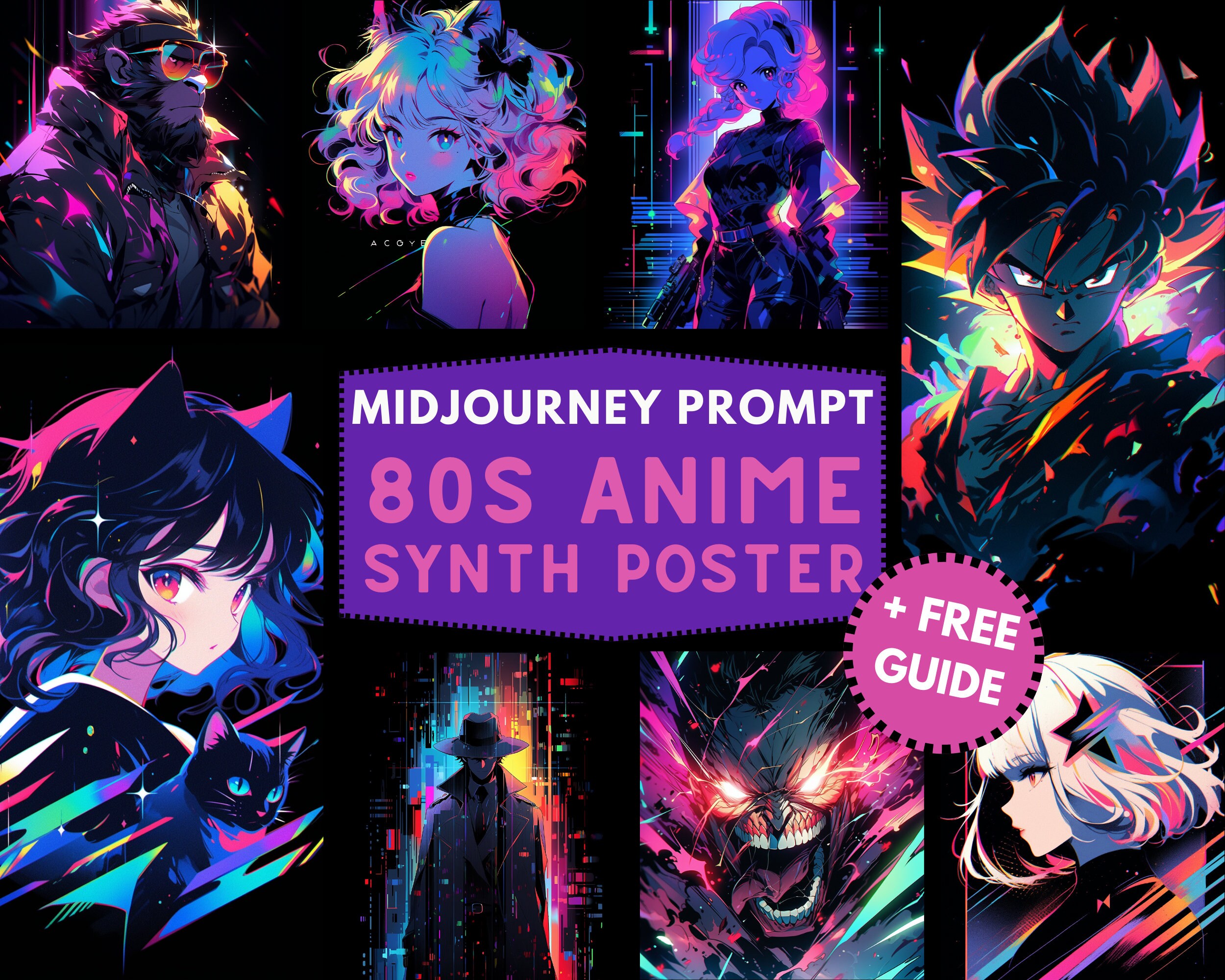 Midjourney Prompt: 80s Anime Synthwave Poster Retro Designs for T ...