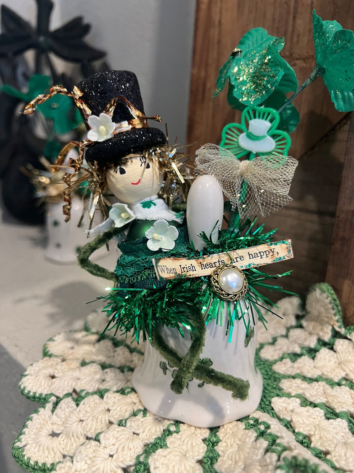 Vintage Leprechaun Bell Assemblage, Handmade Chenille Leprechaun, Found ...