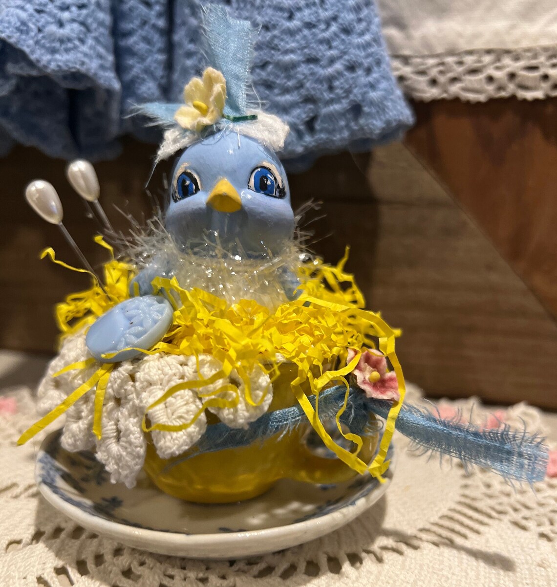 Vintage Spring Blue Bird Assemblage, Spring Assemblage, Found Object ...