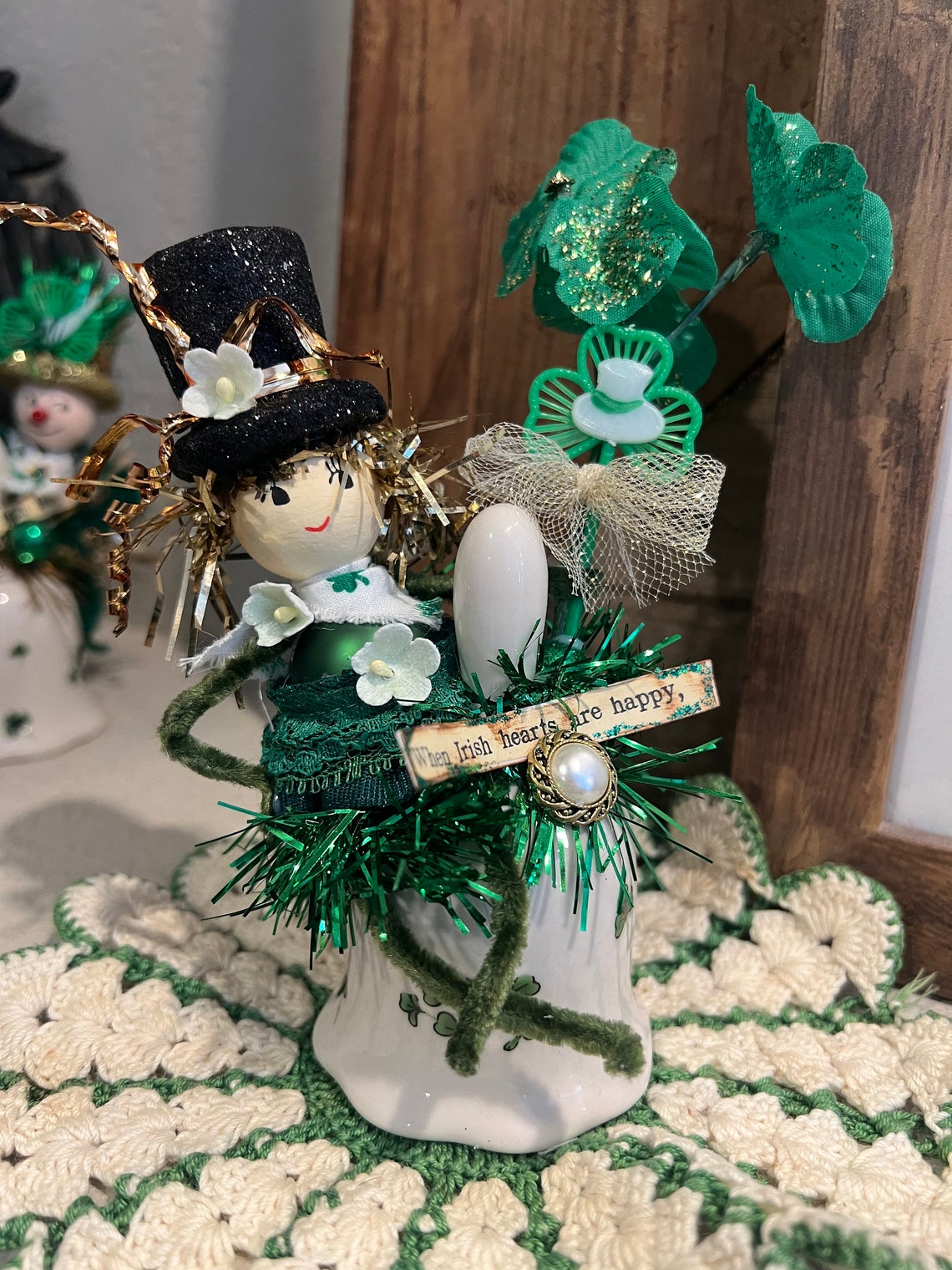 Vintage Leprechaun Bell Assemblage, Handmade Chenille Leprechaun, Found ...