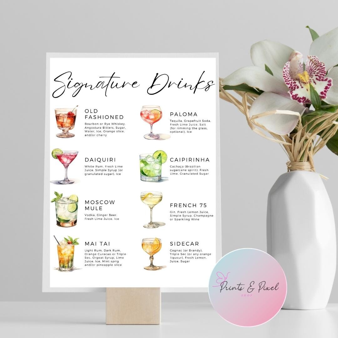 Bar Menu Poster, Bar Menu Sign, Couples Cocktails, Editable Sign, His ...