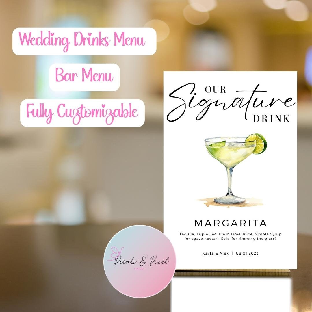 Bar Menu Poster, Bar Menu Sign, Couples Cocktails, Editable Sign, His ...