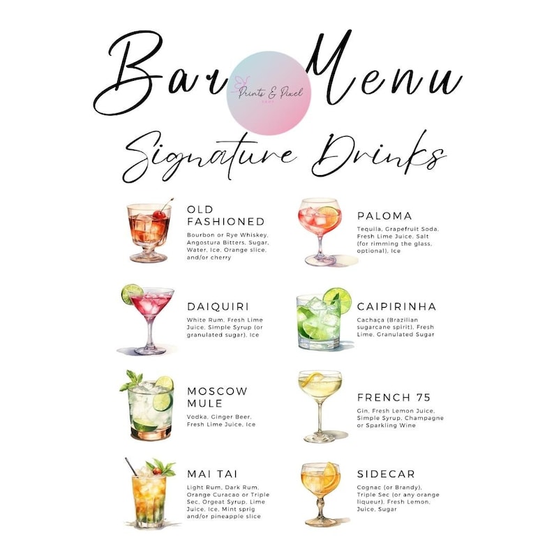 Bar Menu Poster, Bar Menu Sign, Couples Cocktails, Editable Sign, His ...
