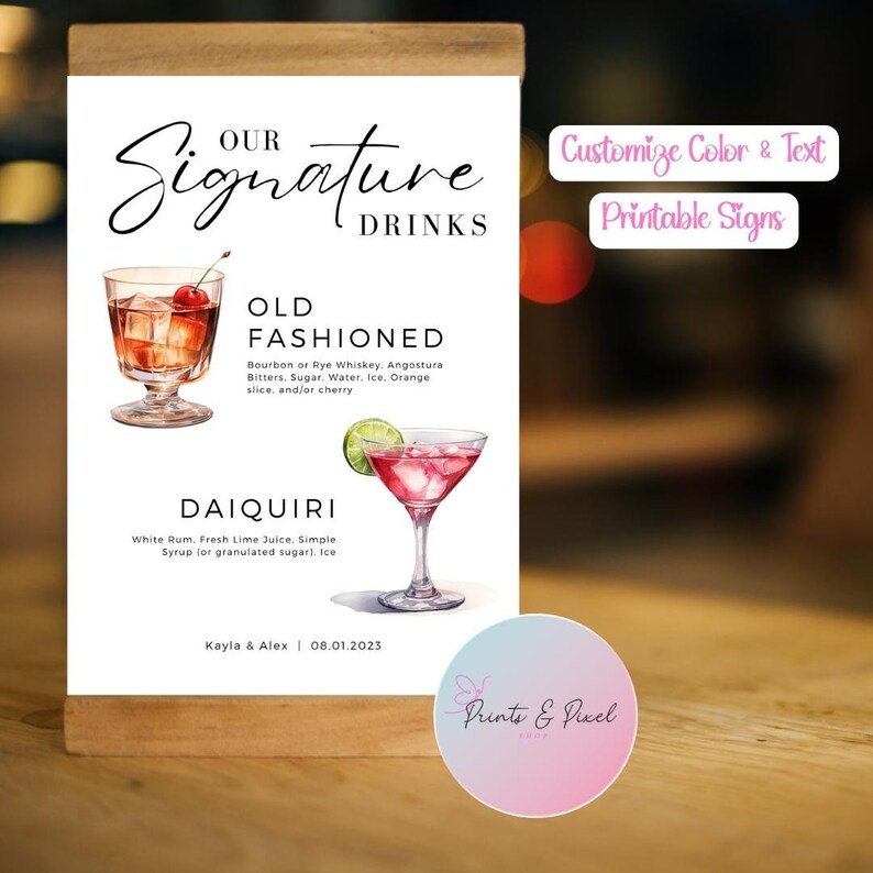 Bar Menu Poster, Bar Menu Sign, Couples Cocktails, Editable Sign, His ...