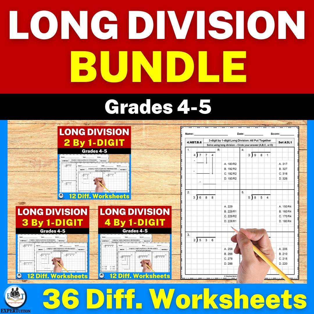 4th Grade Math Worksheets: Long Division Practice With Remainders and ...