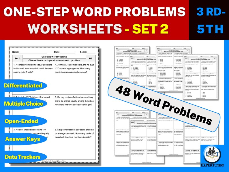 One Step Word Problems Worksheets | Addition, Subtraction ...
