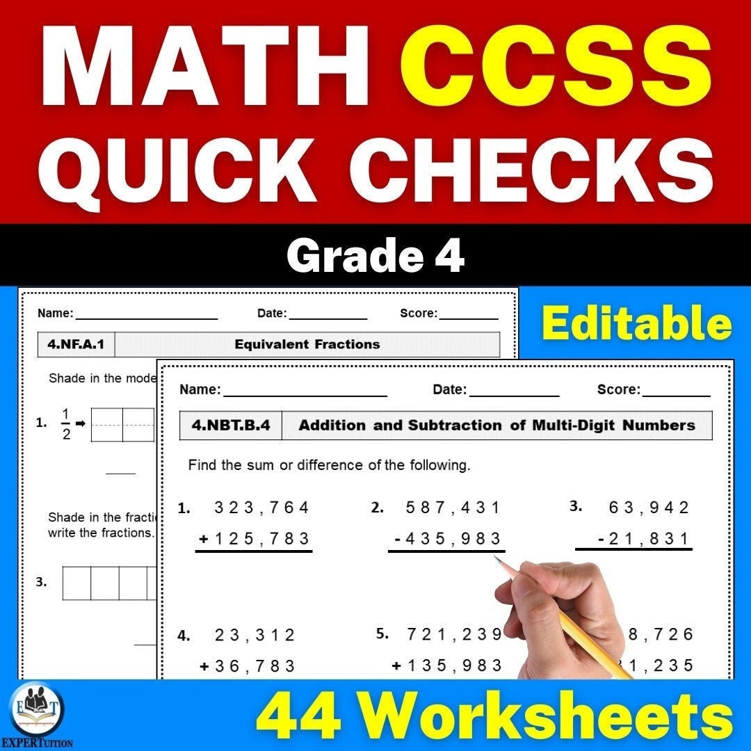 4th Grade Math Quick Checks Worksheets - Common Core Math Standards ...