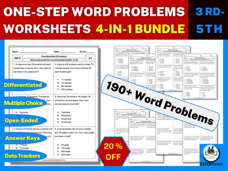 One Step Word Problems Worksheets | Addition, Subtraction ...