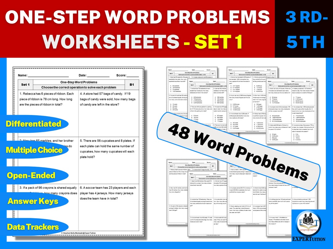 One Step Word Problems Worksheets | 3rd 4th and 5th Grade Math ...